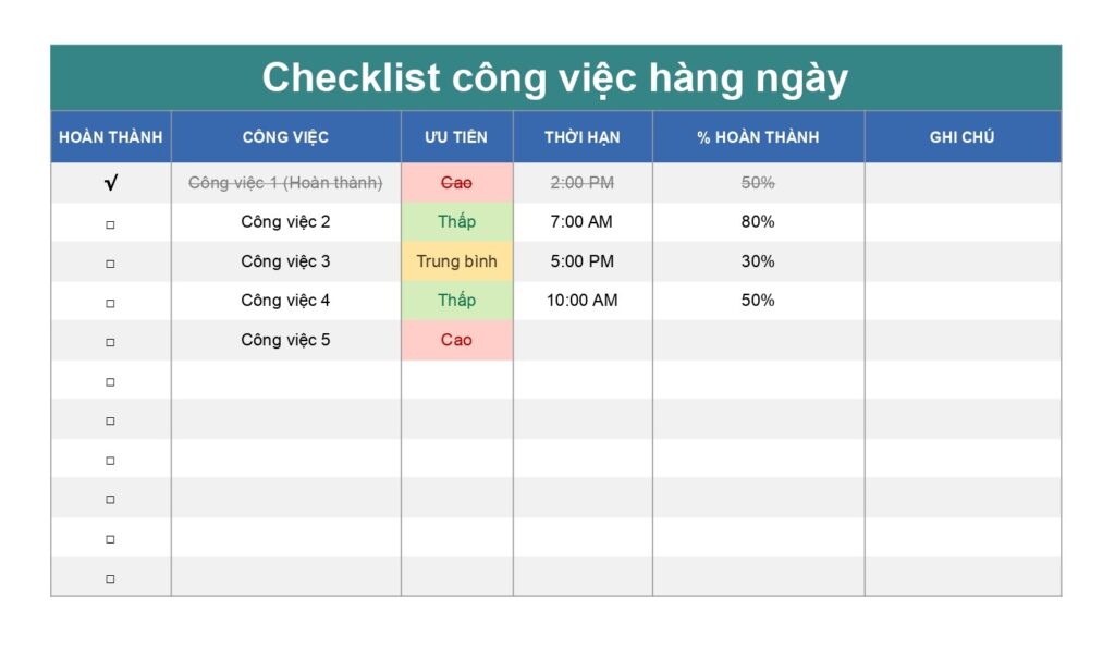 TẢI NGAY 8+ mẫu checklist công việc Excel miễn phí thông dụng