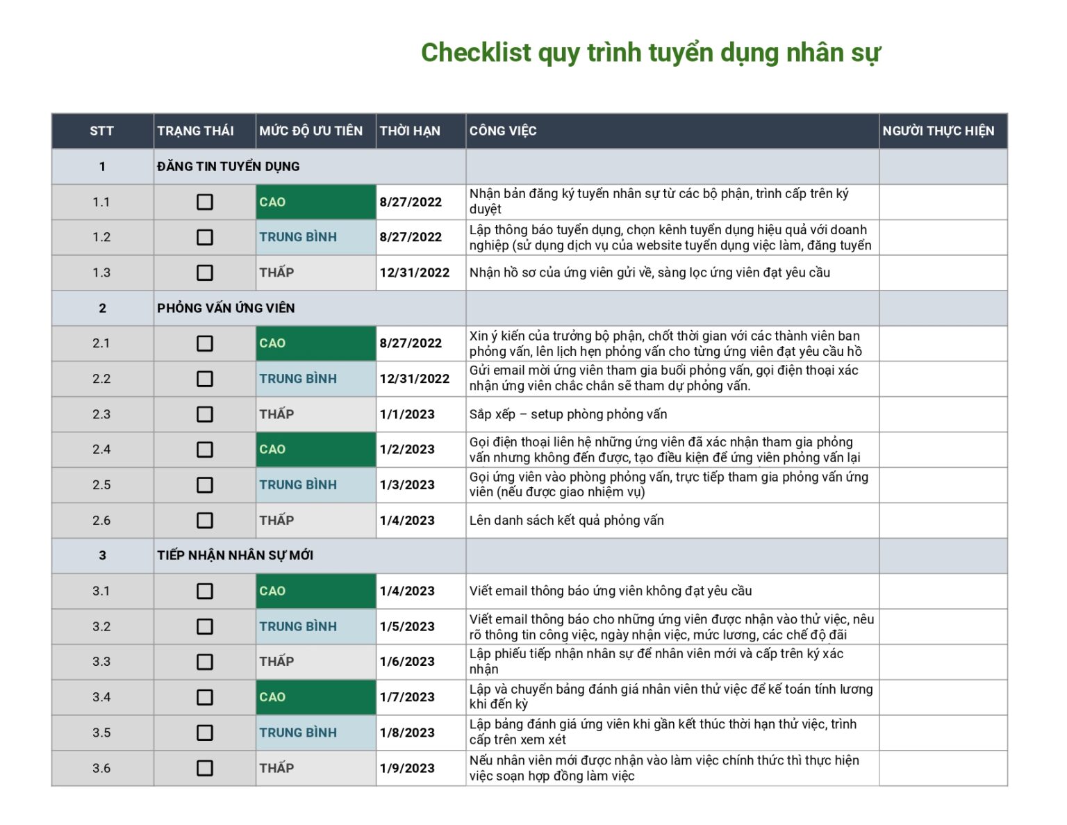 TẢI NGAY 8+ mẫu checklist công việc Excel miễn phí thông dụng