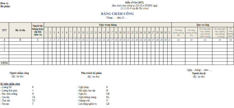 15 mẫu bảng chấm công hàng ngày hiệu quả, dễ sử dụng