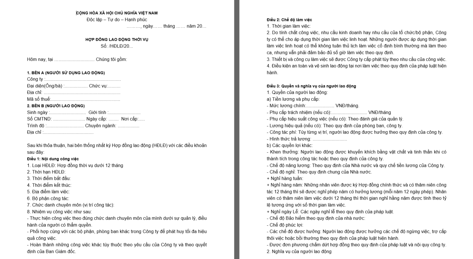 [Miễn phí] Tải mẫu hợp đồng thời vụ đầy đủ điều khoản MỚI 2026